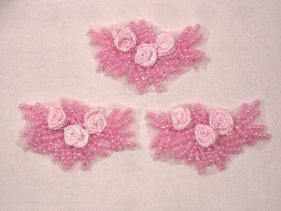Beaded Pink Rose Appliques