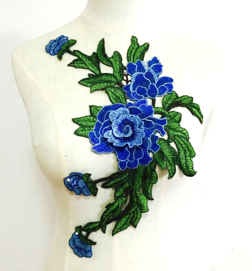 Embroidered Floral 3D Applique Blue Rose Patch Craft Motif