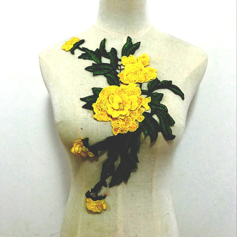 Embroidered Floral 3D Applique Yellow Rose Patch Craft Motif