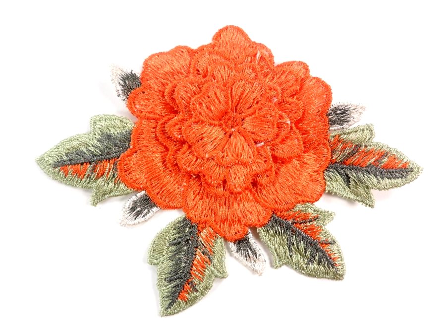 3D Applique Embroidered Floral Orange Rose Craft Patch