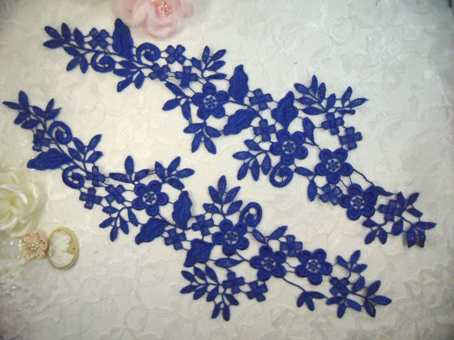 Embroidered Lace Appliques Blue Floral Venice Lace Mirror Pair