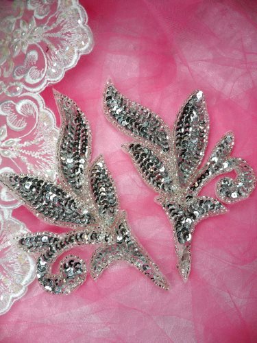 Silver Mirror Pair Beaded Sequin Appliques 7