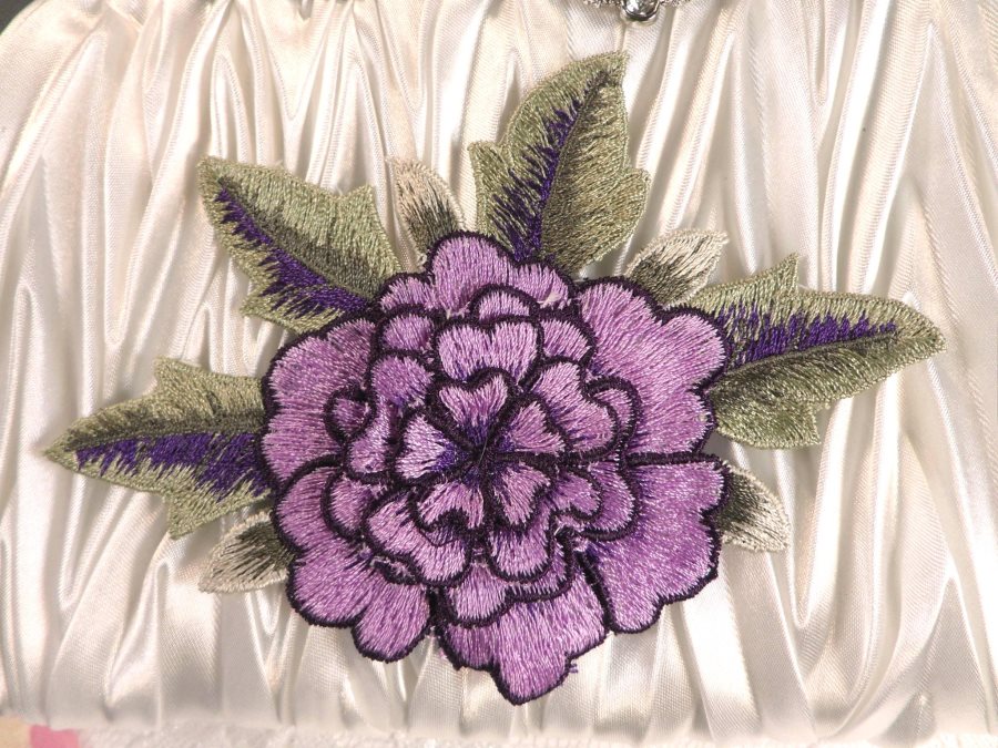3D Floral Applique Purple Embroidered Flower