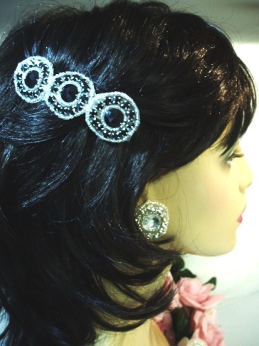 Black Silver Beaded Rhinestone Hair Bow