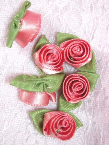 Pink Peach Ribbon Rose Flower Appliques