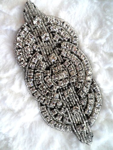 Black Backing Crystal Rhinestone Applique Silver Beaded Triple Circle