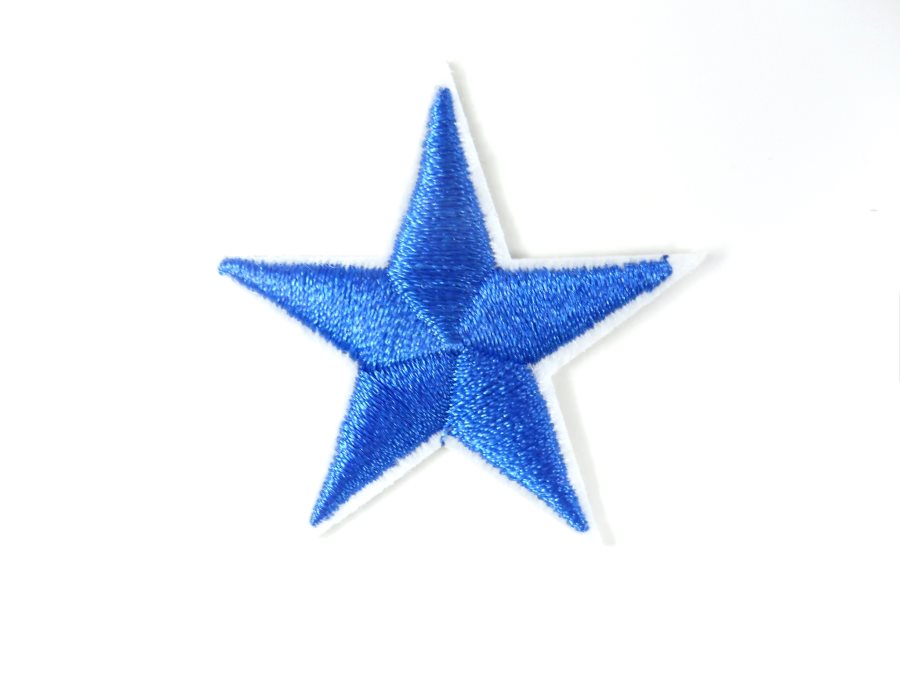Star Embroidered Applique Blue With White Edge Iron On Patch
