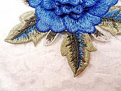 3D Floral Applique Blue Embroidered Flower WDark Blue Edging